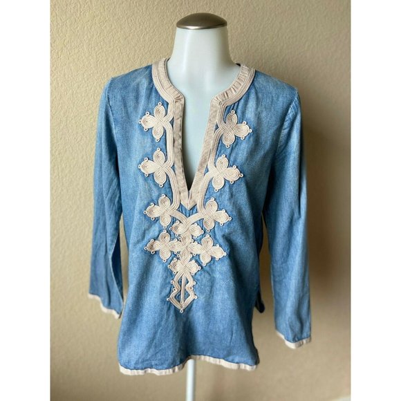 J. Crew Factory | Tops | J Crew Chambray Shirt Embroidered Tunic Womens ...